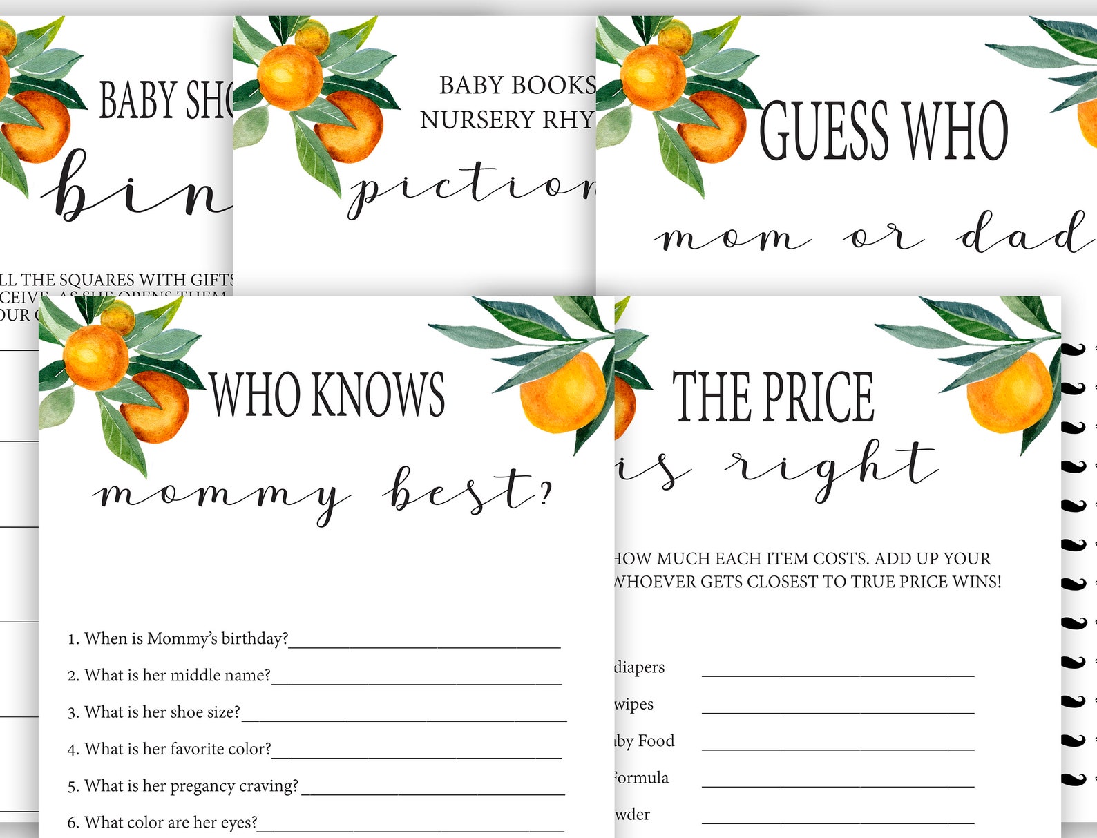 Baby Shower Game, Baby Shower Games, Orange Theme Baby Shower, Baby ...