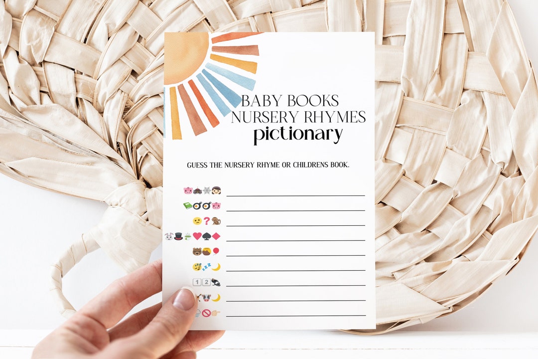 Baby Books & Nursery Rhymes Pictionary Emoji Baby Shower Game Printable ...