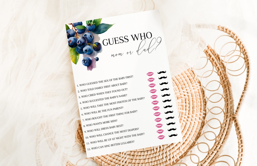 Guess Who Baby Shower Game Printable Instant Download, Blueberry Themed ...
