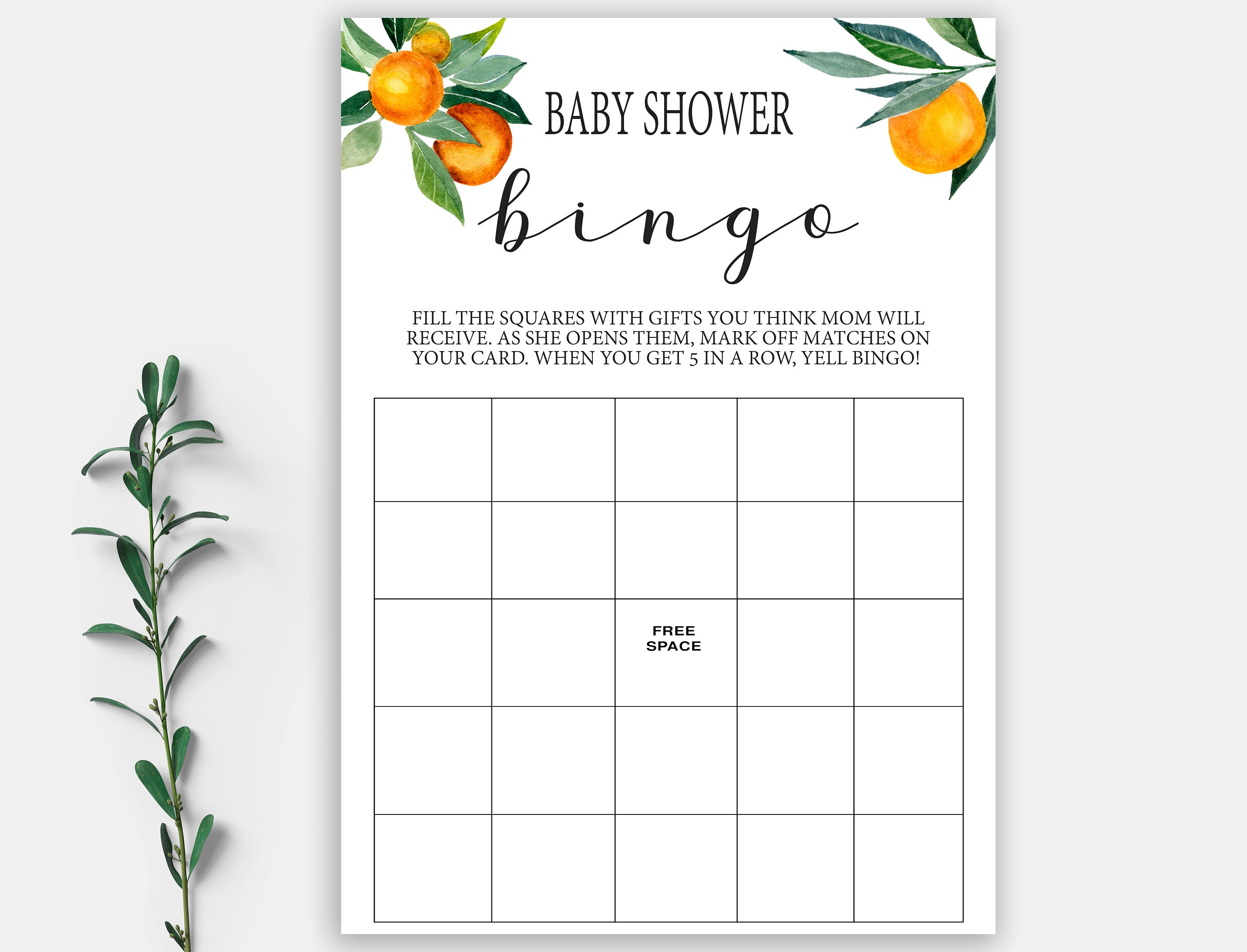 Baby Shower Bingo, Orange Theme Baby Shower, Bingo Baby Shower Game ...