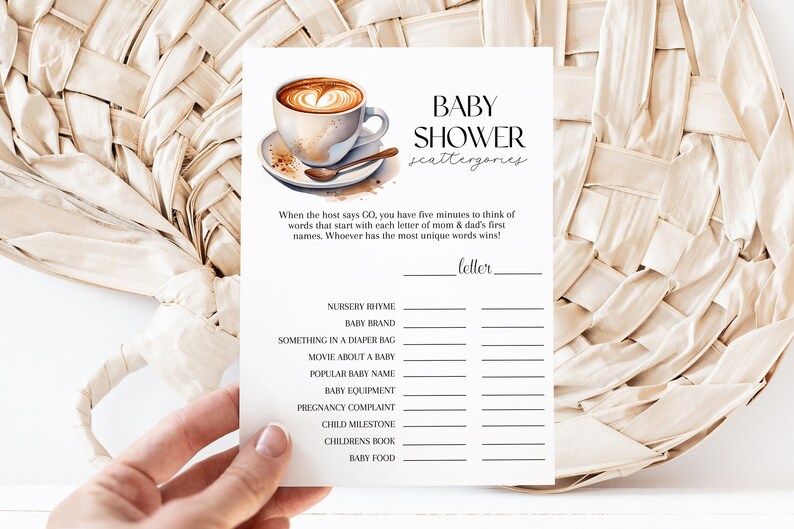 Coffee Baby Shower Game Scattergories, Word Scramble Baby Shower Game ...