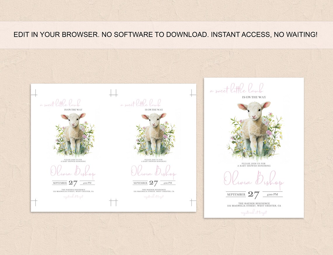 Lamb Baby Shower Invitation Template, Little Lamb Shower Invite, Baby ...