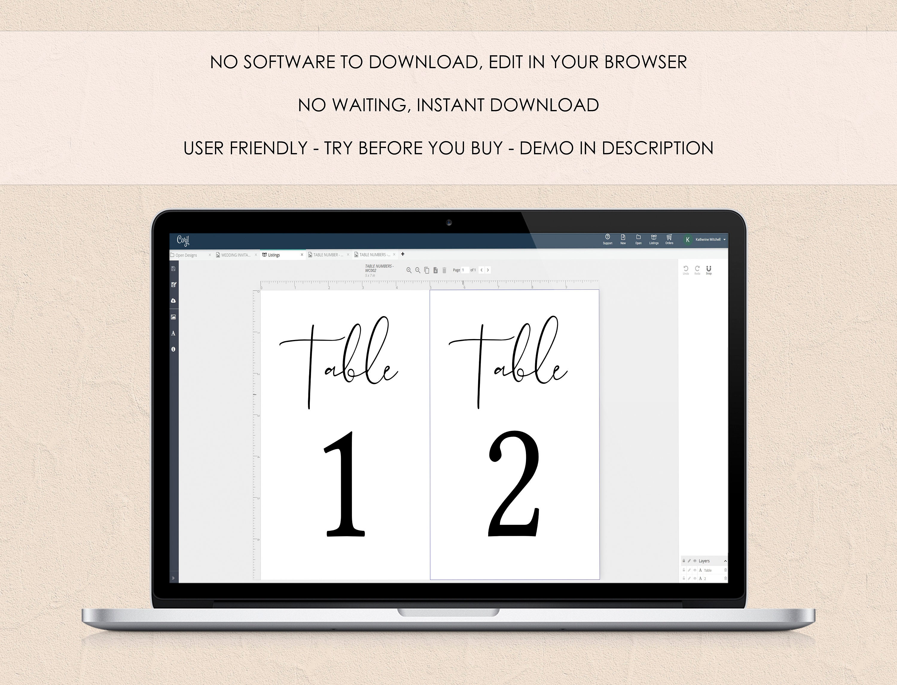 Table Number Cards, Printable Wedding Table Numbers, Modern Table ...