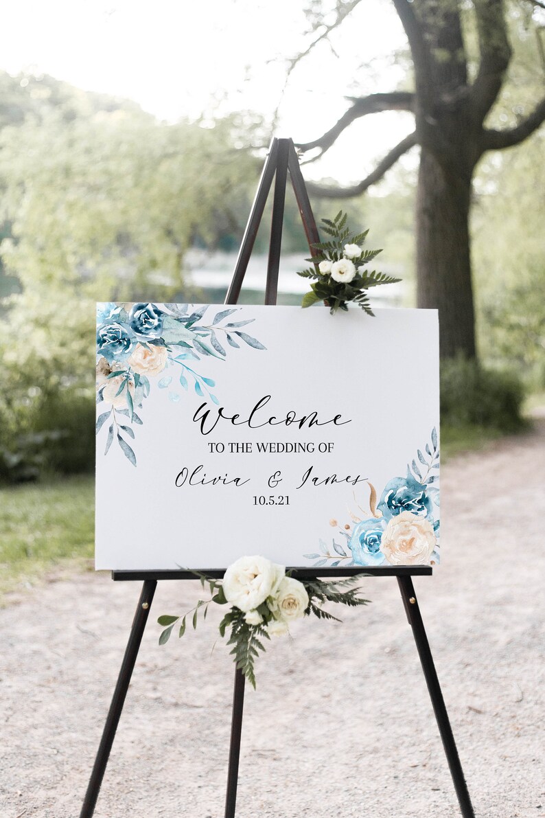 Blue Wedding Reception Welcome Sign, Dusty Blue Wedding Welcome Sign ...