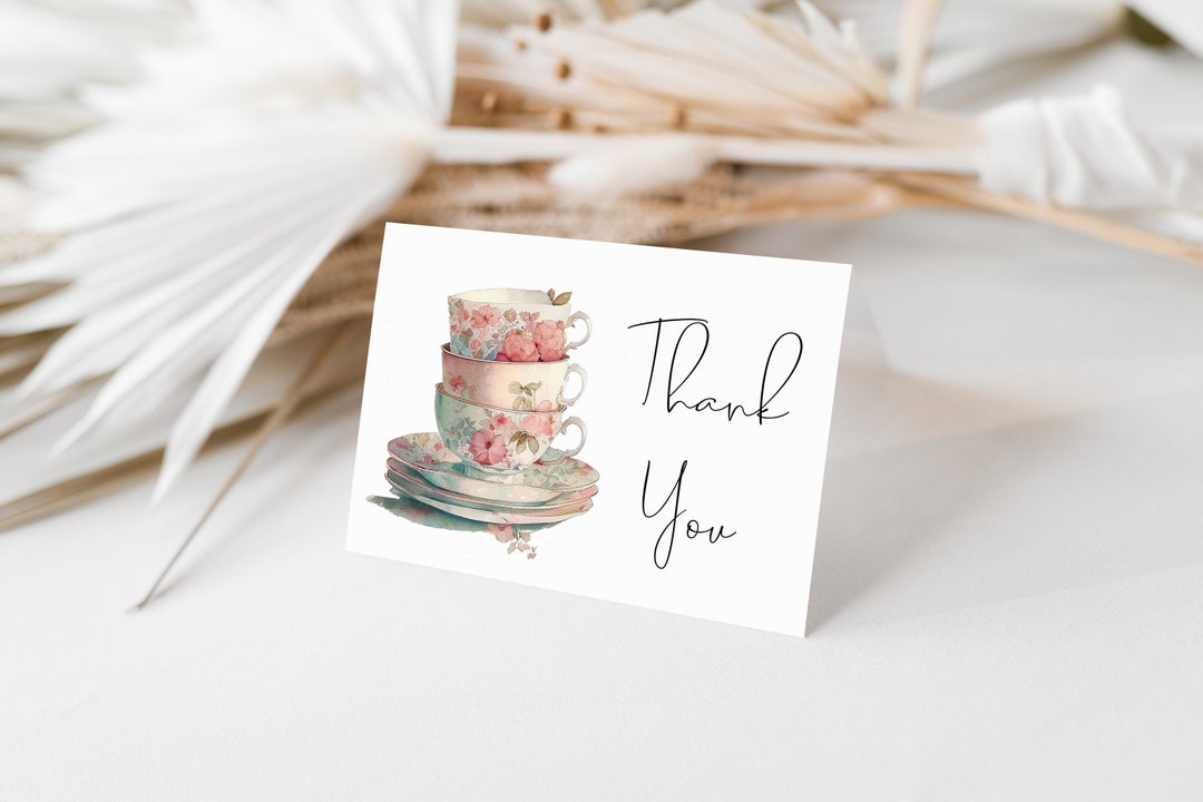 Tea Cups Thank You Card Template, Tea Party Bridal Shower Thank You ...