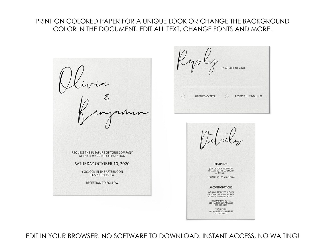 Minimalist Wedding Invitation Template Printable Minimalistic - Etsy