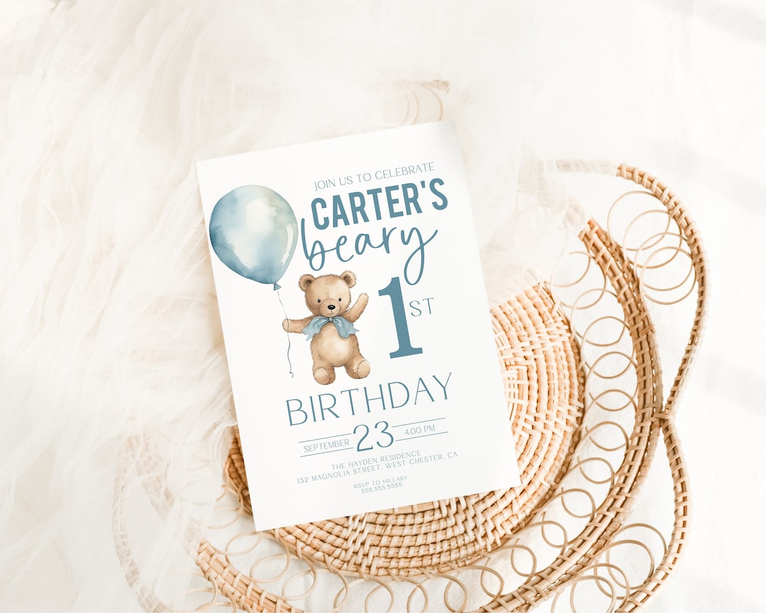 Beary First Birthday Invitation, Teddy Bear 1st Birthday Invite ...