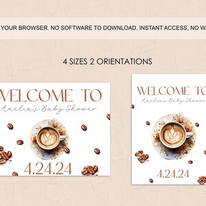 Editable Coffee Theme Party Welcome Sign, Baby Shower Poster, Baby is ...
