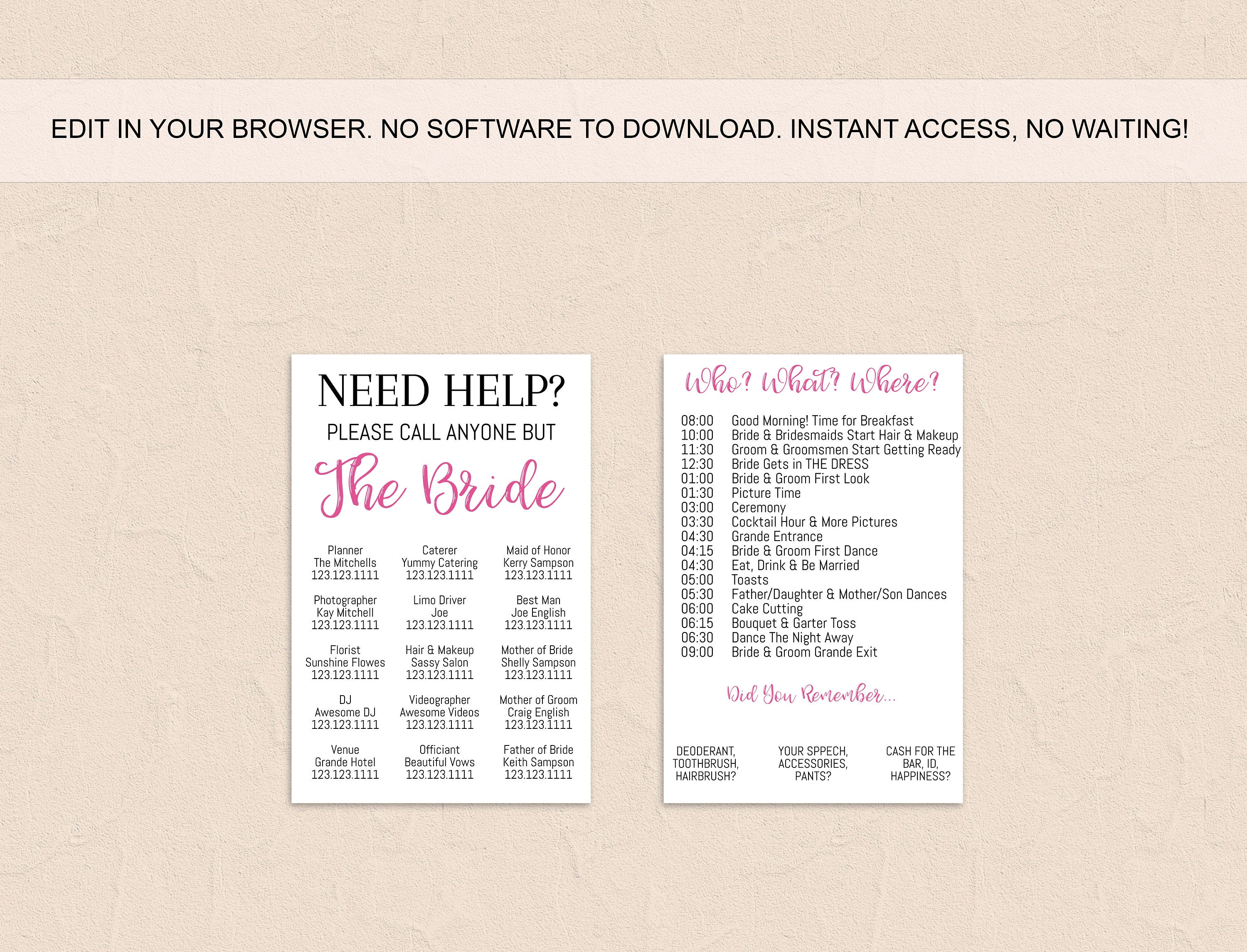 Wedding Timeline Template, Wedding Day Timeline Template, Editable ...
