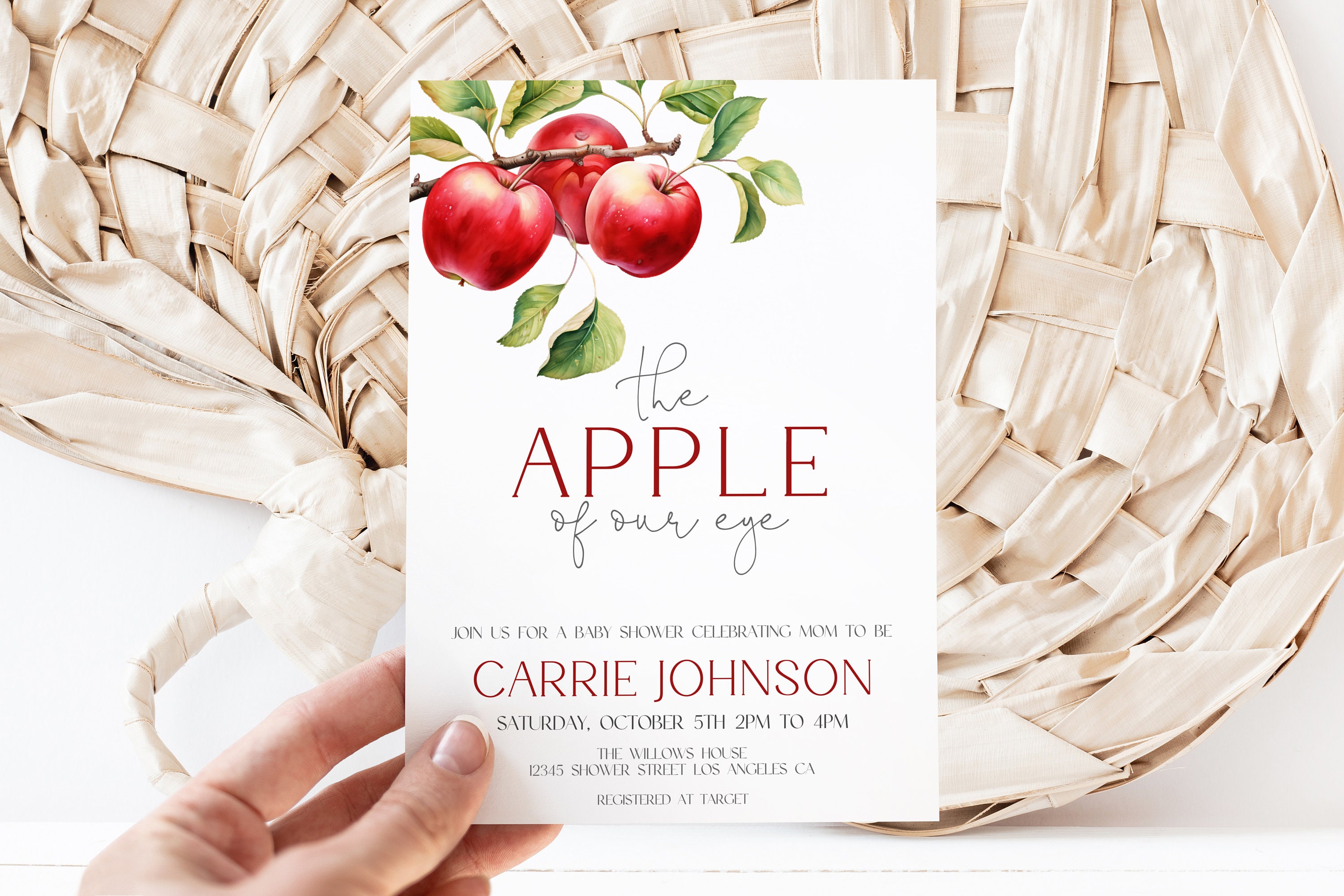 Red Apple Baby Shower Invitation Template, Fall Baby Shower Invite ...
