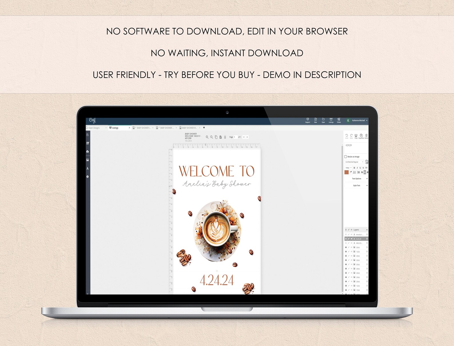 Editable Coffee Theme Party Welcome Sign, Baby Shower Poster, Baby is ...
