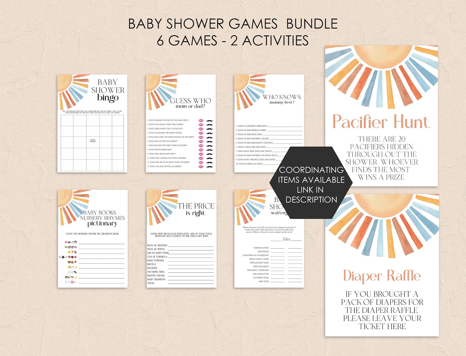 Pacifier Hunt Baby Shower Game, Baby Shower Activity Sign, Here Comes ...