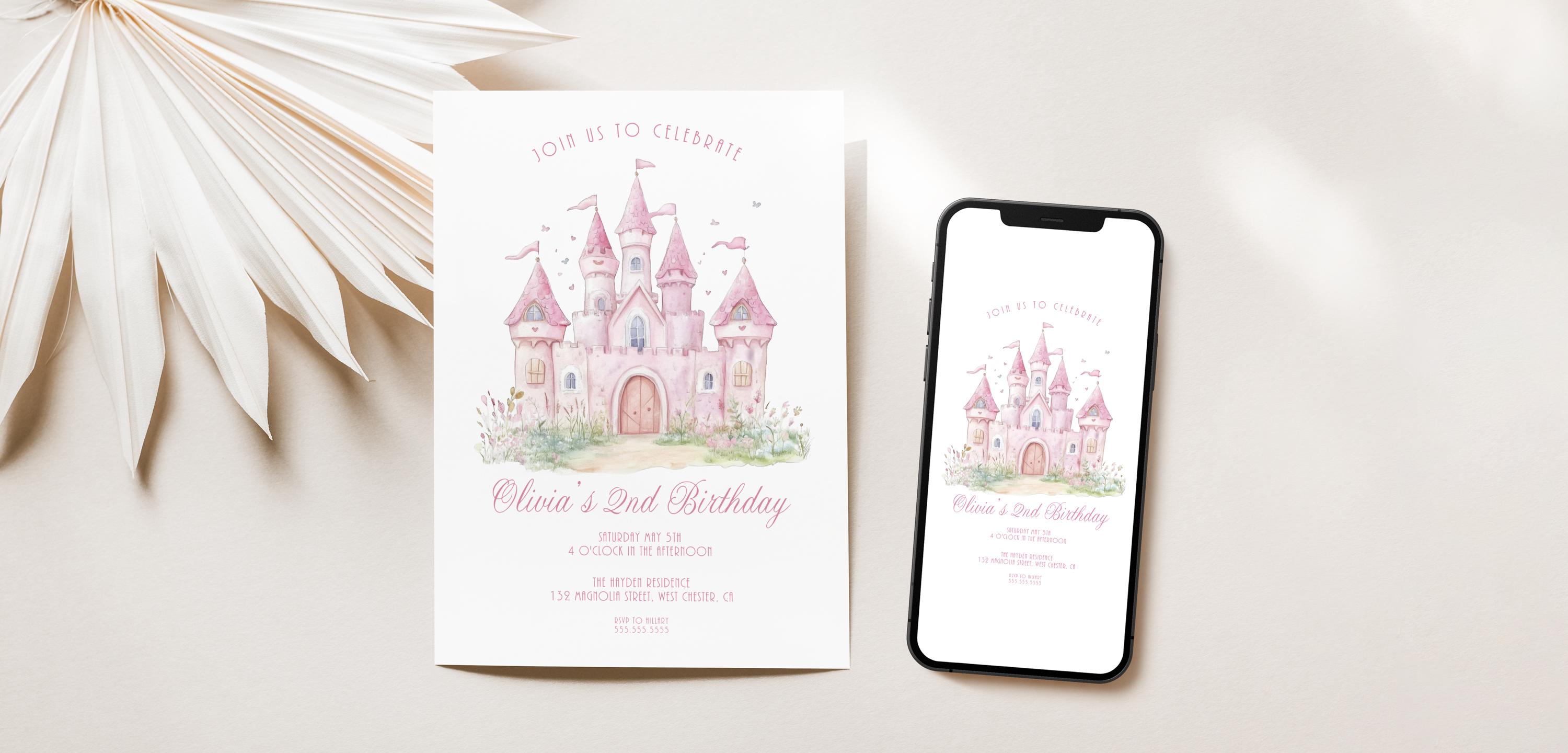 Pink Princess Invitations Template, Digital Girls Birthday Party Invite ...
