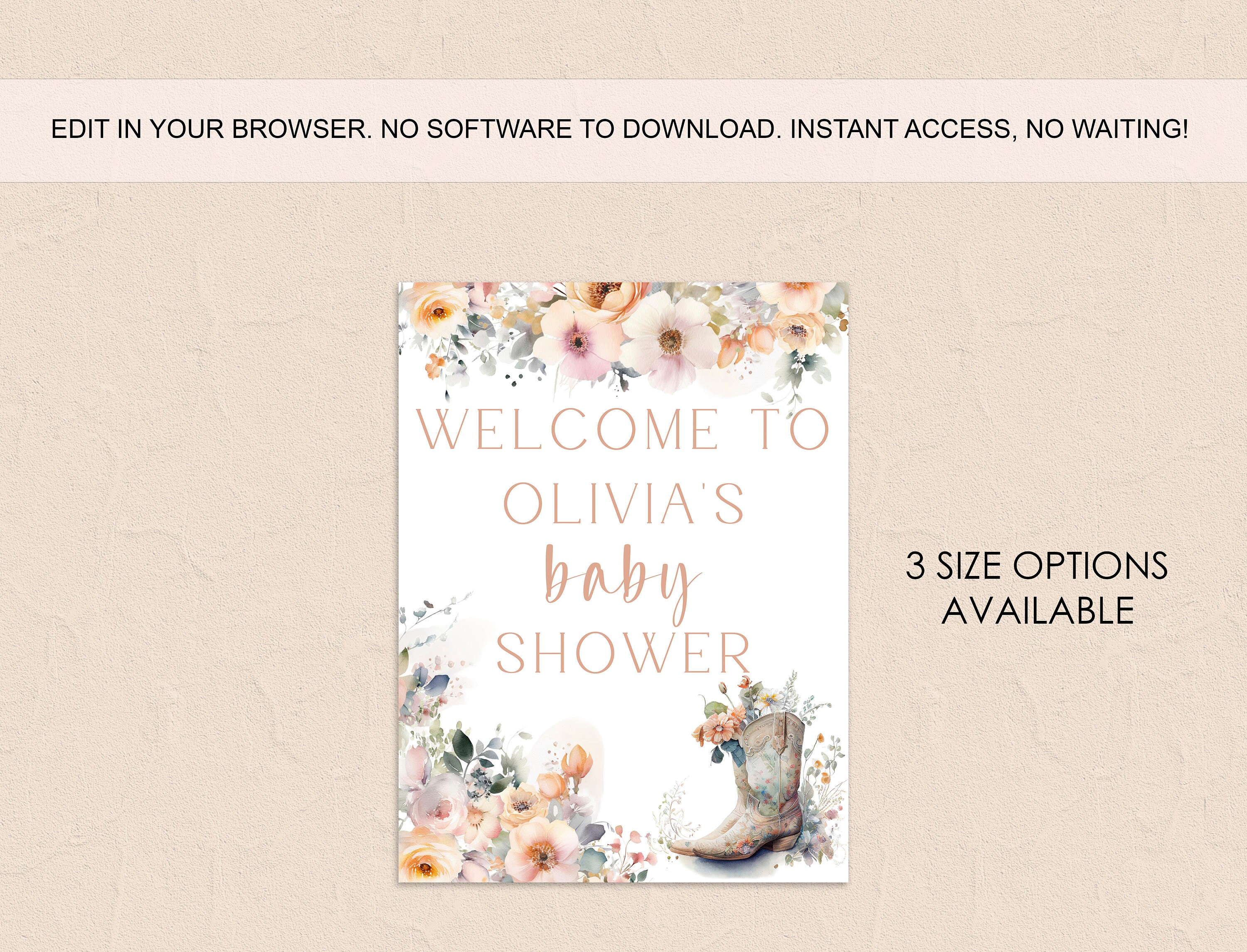 Baby Shower Welcome Sign Template, Western Baby Shower, Cowgirl Boot ...