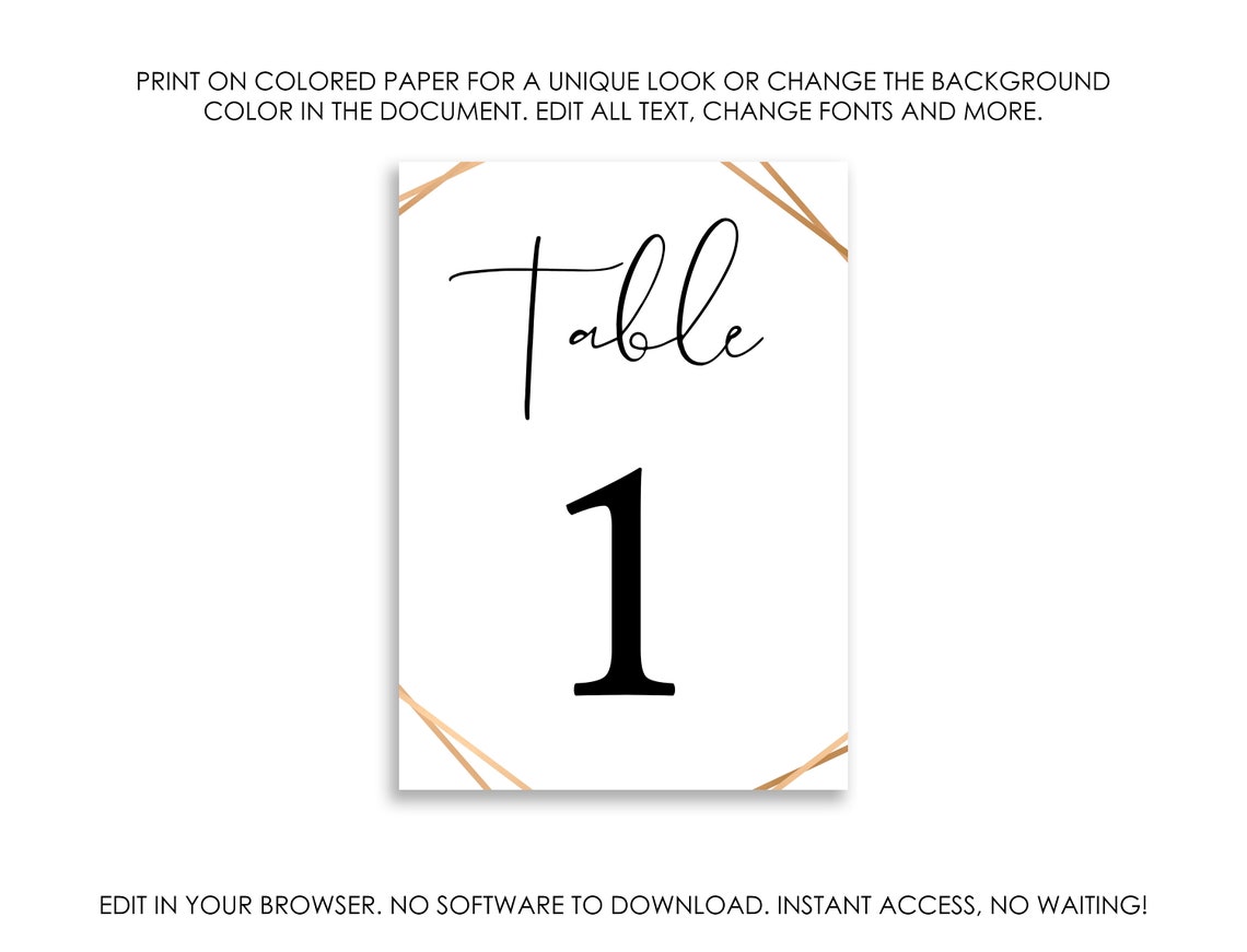 Gold Table Number Template Table Number Cards Printable | Etsy