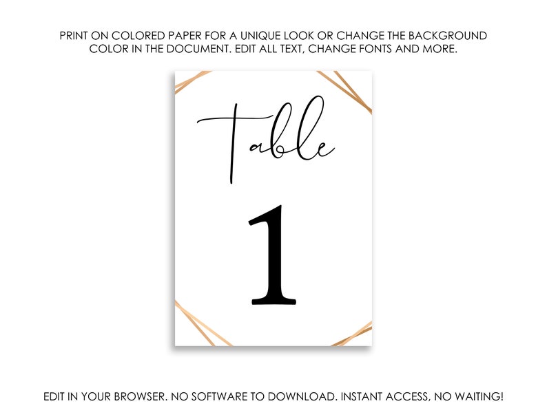 Gold Table Number Template, Table Number Cards, Printable Table Numbers ...