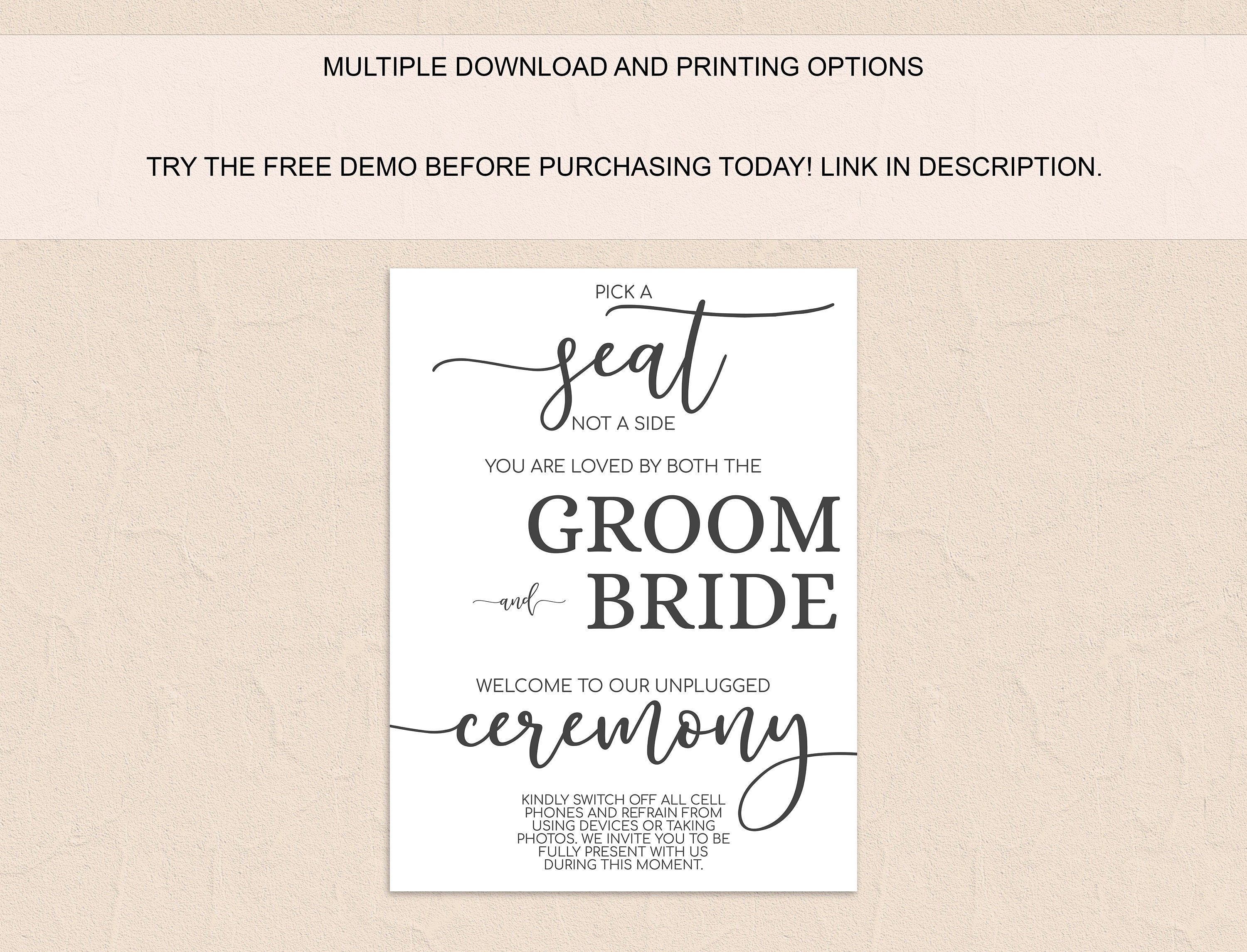 Unplugged Ceremony Sign Template Wedding Signage Template - Etsy