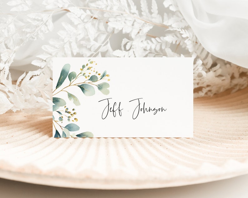 Wedding Place Cards, Greenery Table Name Place Cards, Printable ...
