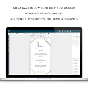 Wedding Menu Printable, Gold Wedding Menu Template, Printable Menu Card ...