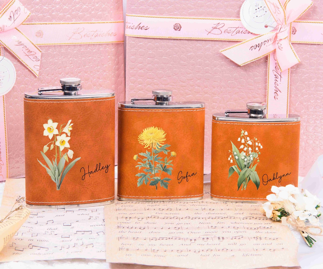 Birth Flower Flask, Hip Flask Gift, Bridesmaid Flask, Hip Flask for ...
