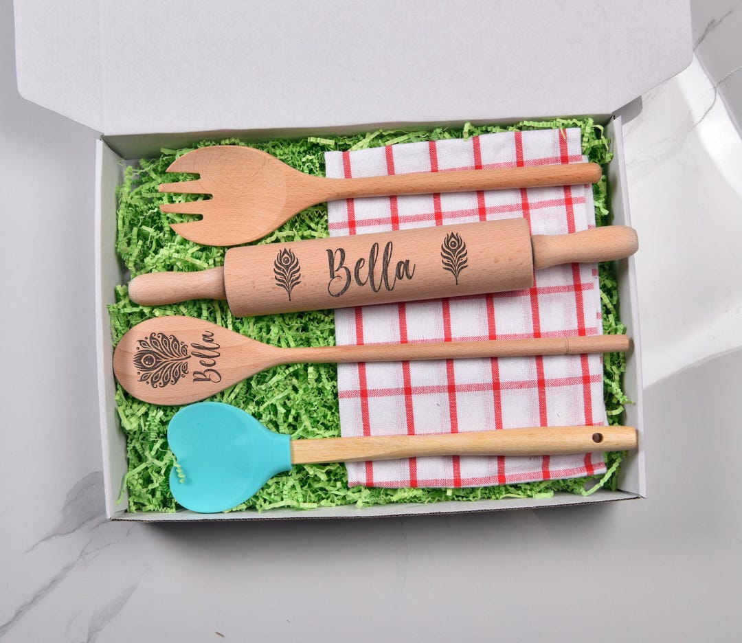 Personalized Baking Gift Set | Engraved Rolling Pin, Wooden Spoon ...
