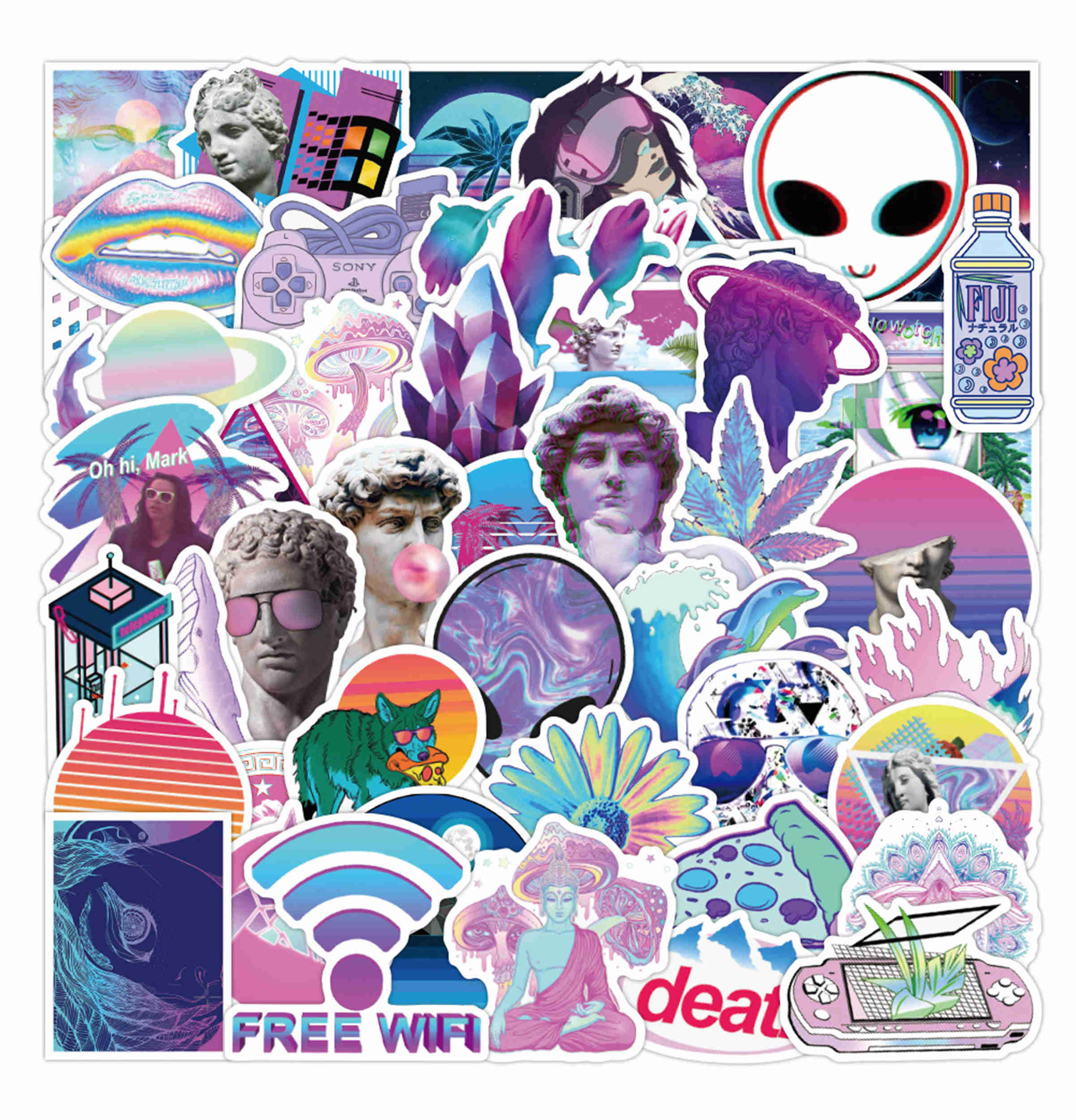 50 PCS Steam Wave Stickers Psychedelic Colors Stickers Set | Etsy