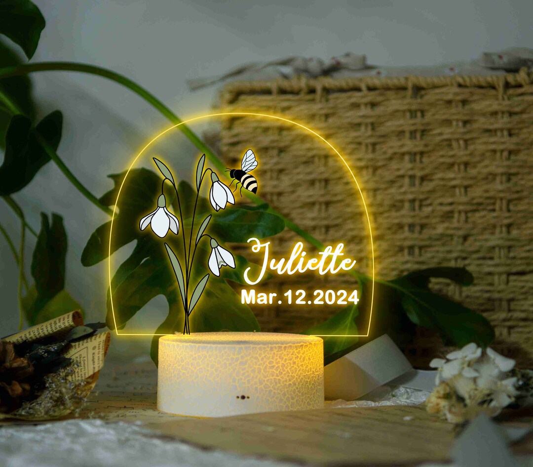 Bees and Flowers Night Light Girls Night Light Custom Name and Date ...