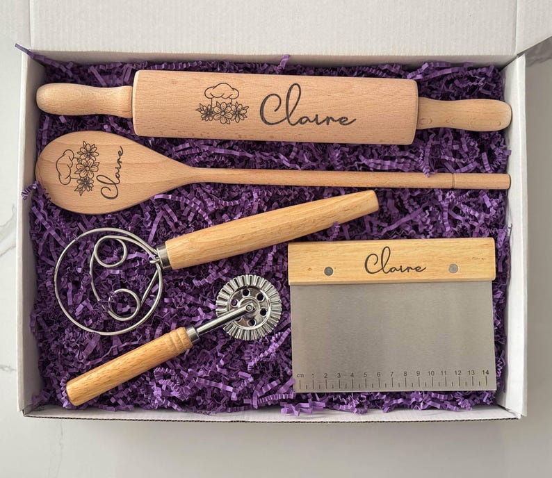 Personalized Baking Gift Box | Engraved Rolling Pin, Wooden Spoon ...