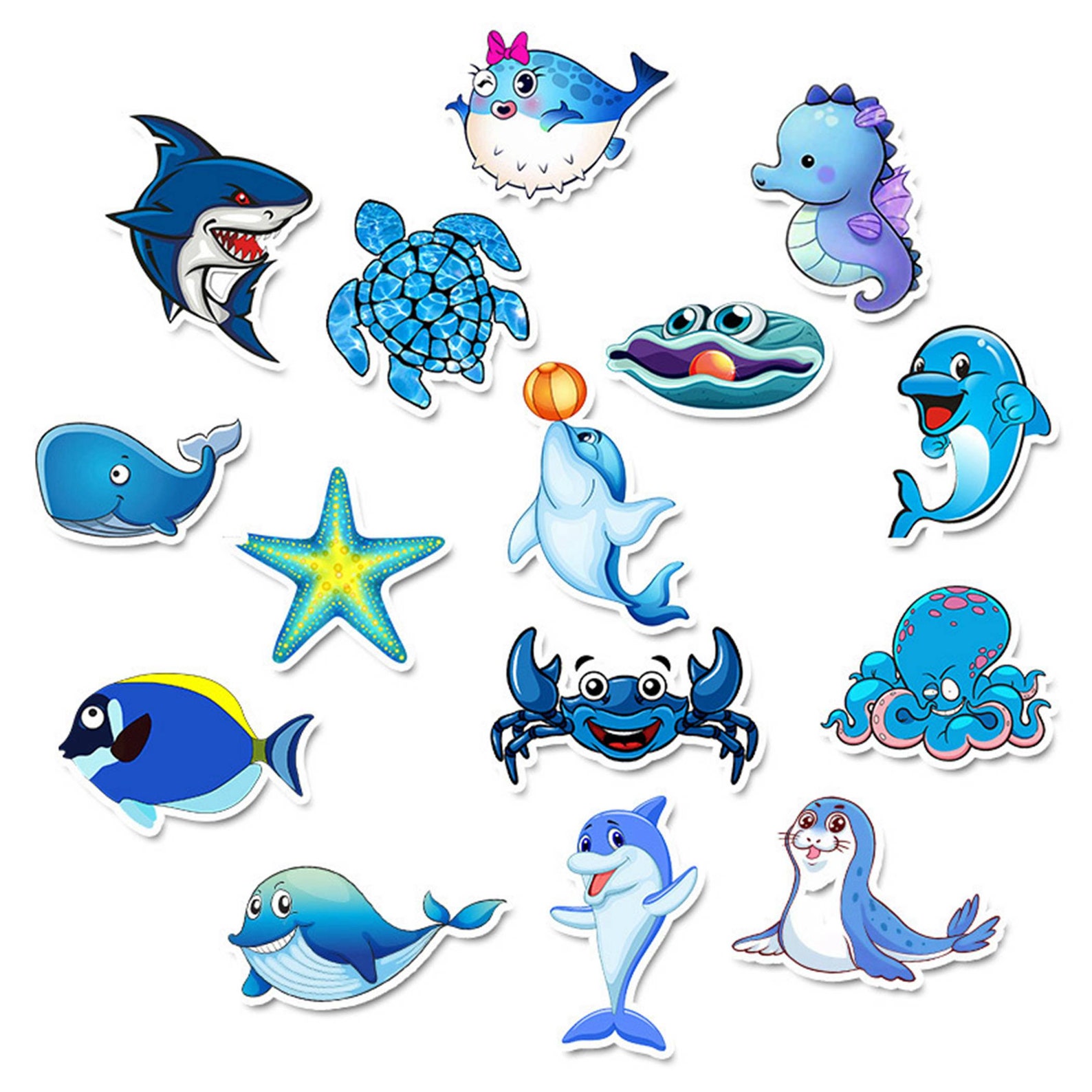 49 PCS Blue Ocean Stickers Cartoon Animal Stickers Set | Etsy