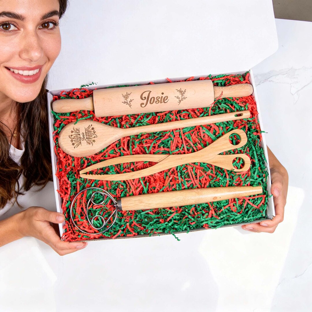 Personalized Engraved Baking Gift Box, Custom Rolling Pin, Wooden Spoon ...