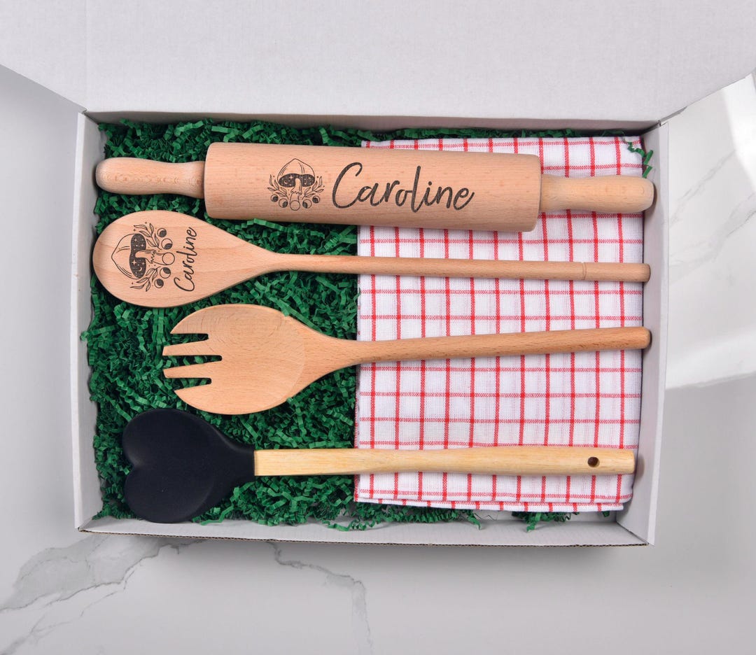Rustic Engraved Baking Set | Personalized Wood Spoons & Rolling Pin ...