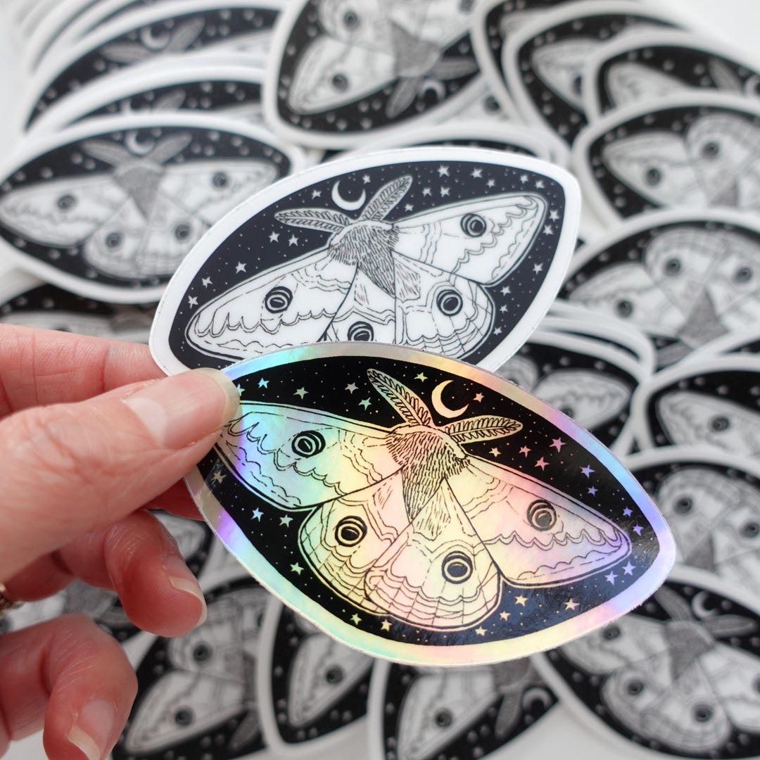Moth Stickers: Holographic & Clear Vinyl, Black and White Art - Etsy