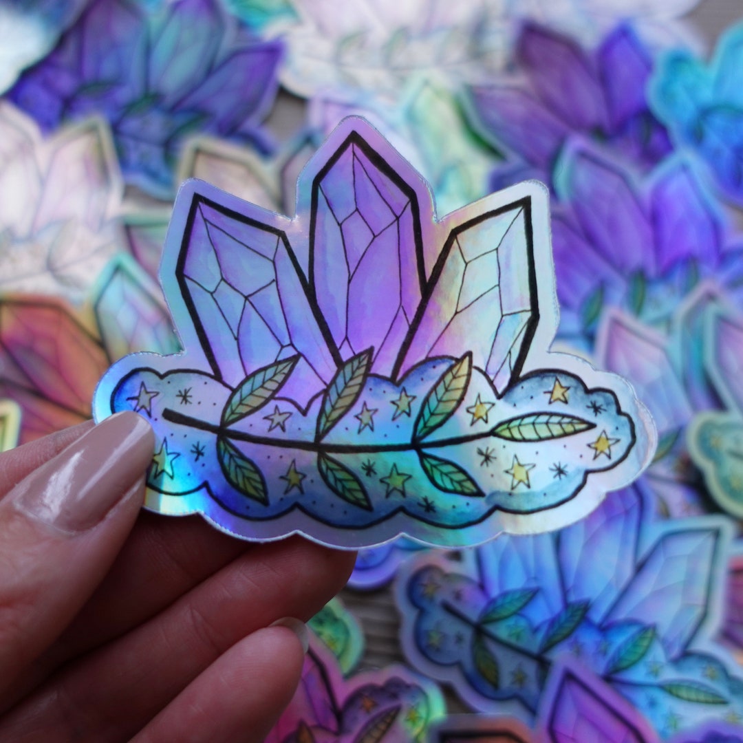 Holographic Crystal STICKER - Crystal Cluster Vinyl Glossy Sticker ...