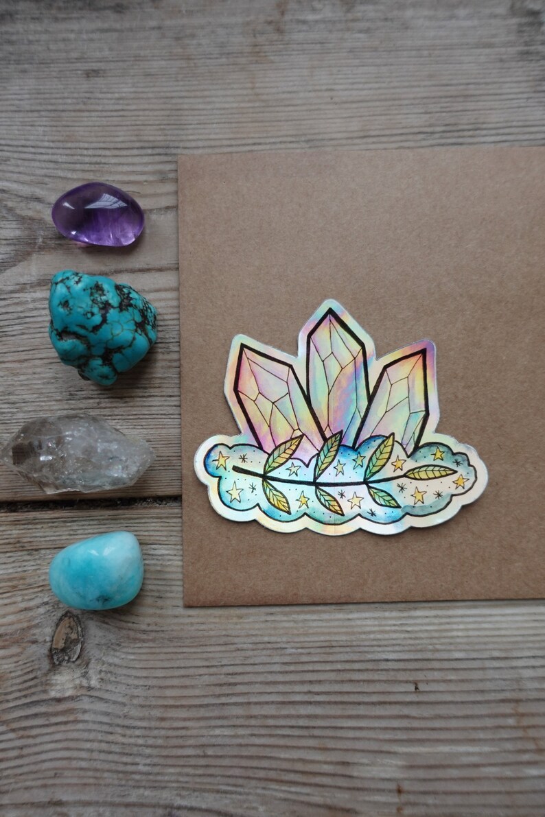 Holographic Crystal STICKER - Crystal Cluster Vinyl Glossy Sticker ...