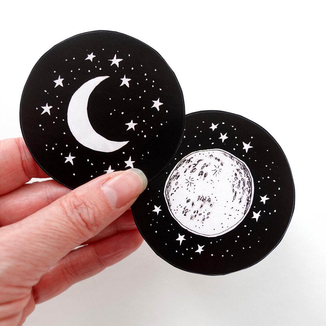 Moon Phase Stickers: Celestial Crescent & Full Moon Set - Etsy