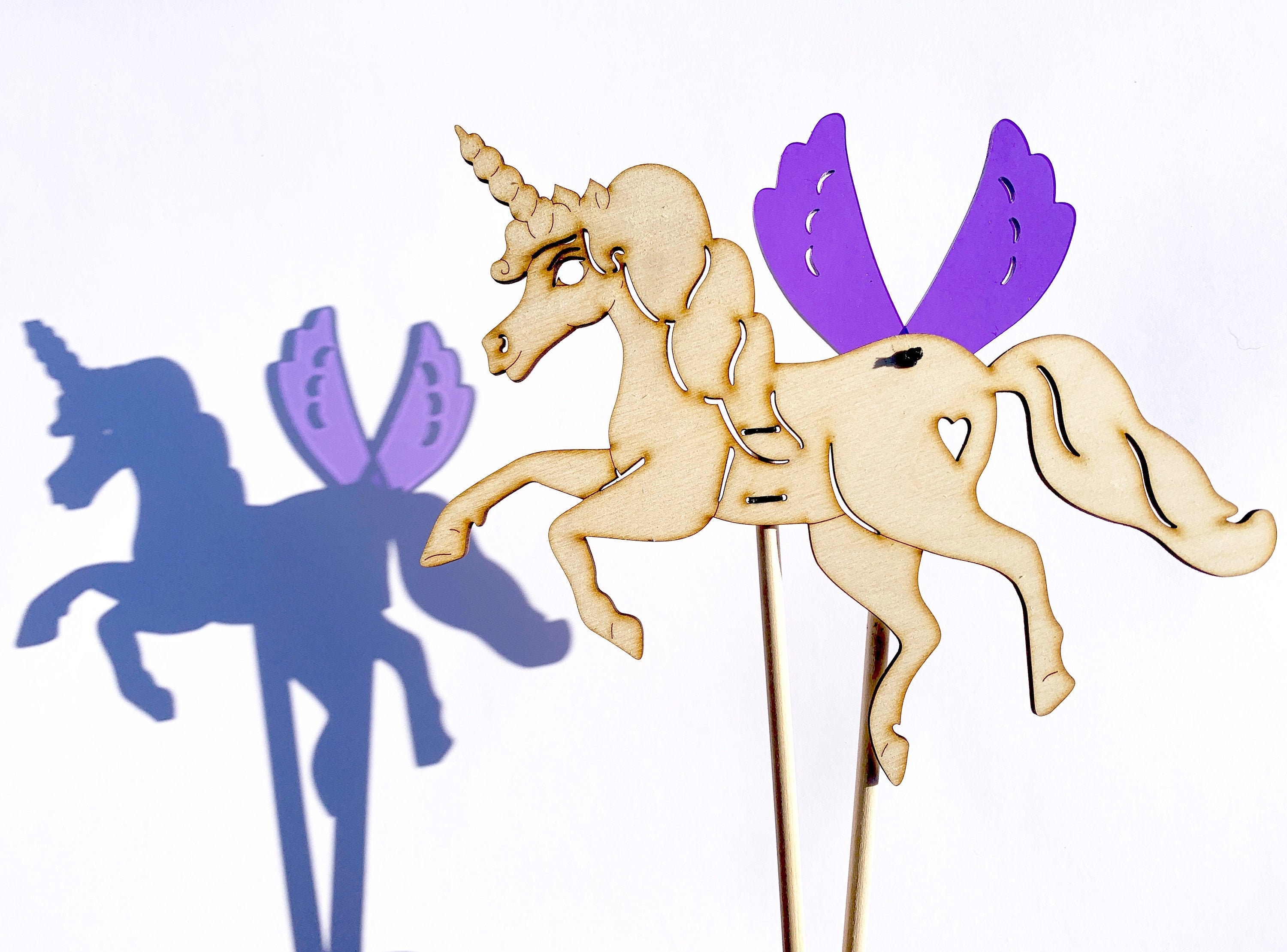 Unicorn / Pegasus Shadow Puppet, Wooden Laser Cut - Etsy UK