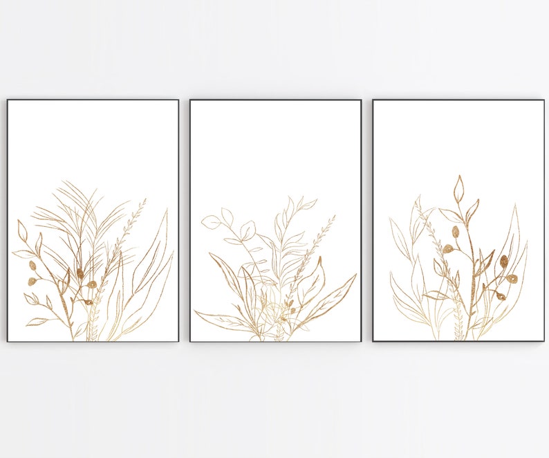 Gold Botanical Print Set: Minimalist Plant Art (digital Download) - Etsy