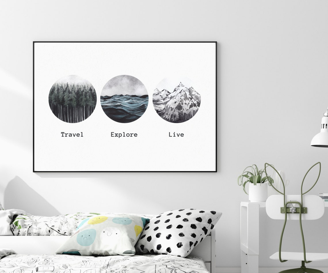 Watercolor Geometric Nature Print Nature Home Decor - Etsy