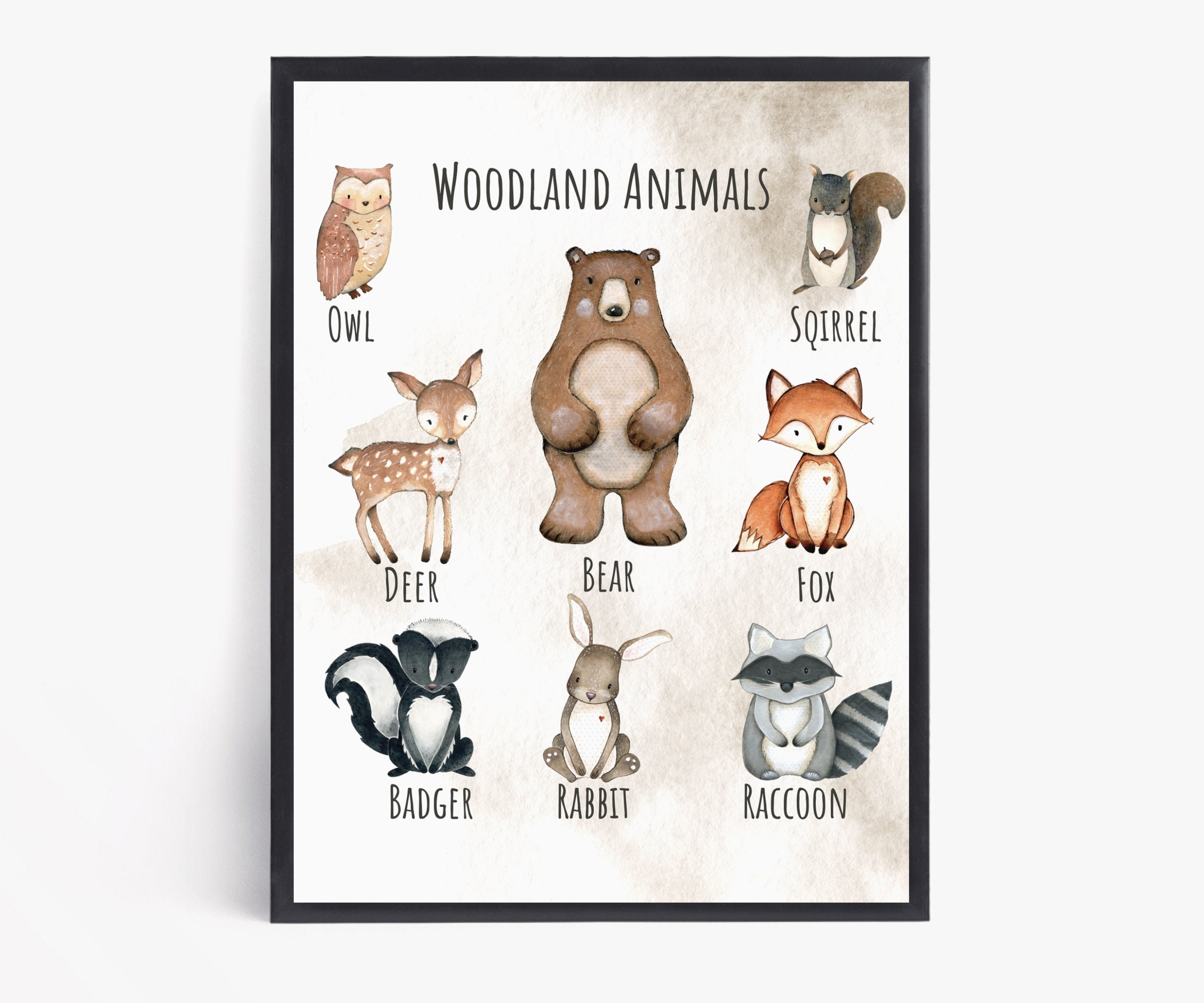 Educational Art Print Homeschool Wall Art Woodland Animal | Etsy
