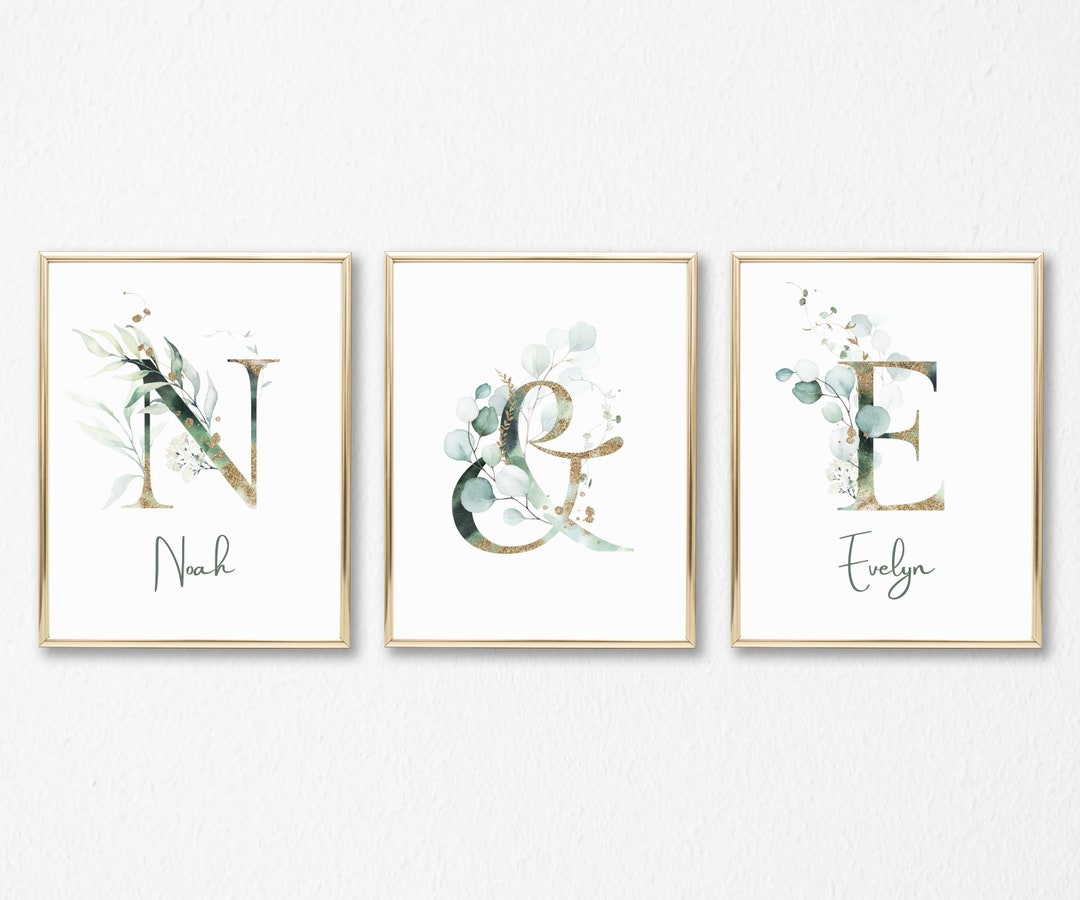 Personalized Floral Initial Print: Couples Bedroom Decor (digital ...