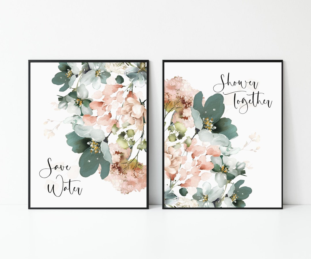 Save Water - Shower Together - Set of 2 Bathroom Prints - Bathroom ...