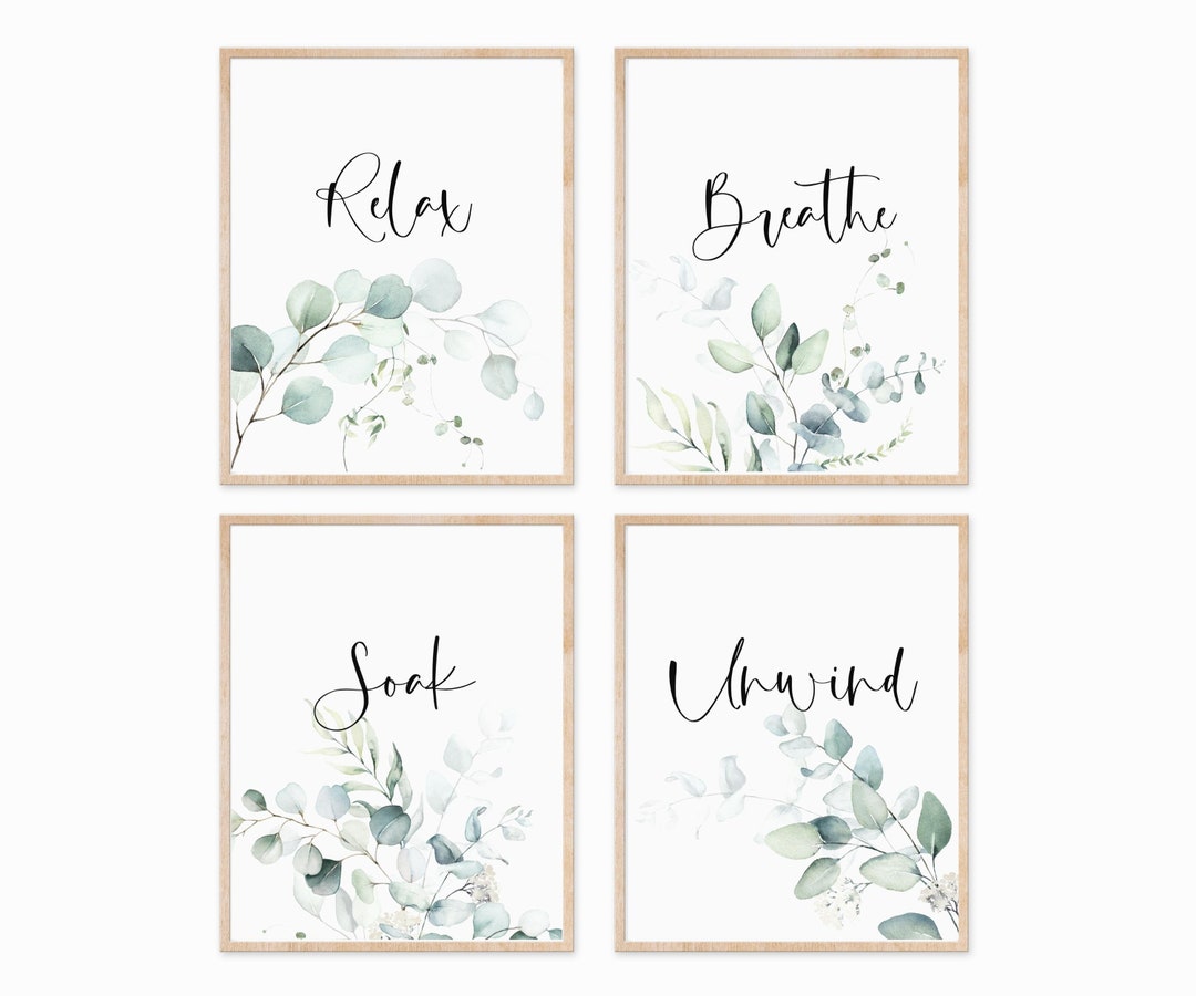 Set of 4 Greenery Bathroom Prints, Bathroom Decor, Tropical Bathroom ...