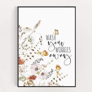 Floral Bathroom Prints Set: Boho Wildflower Wall Decor (digital ...