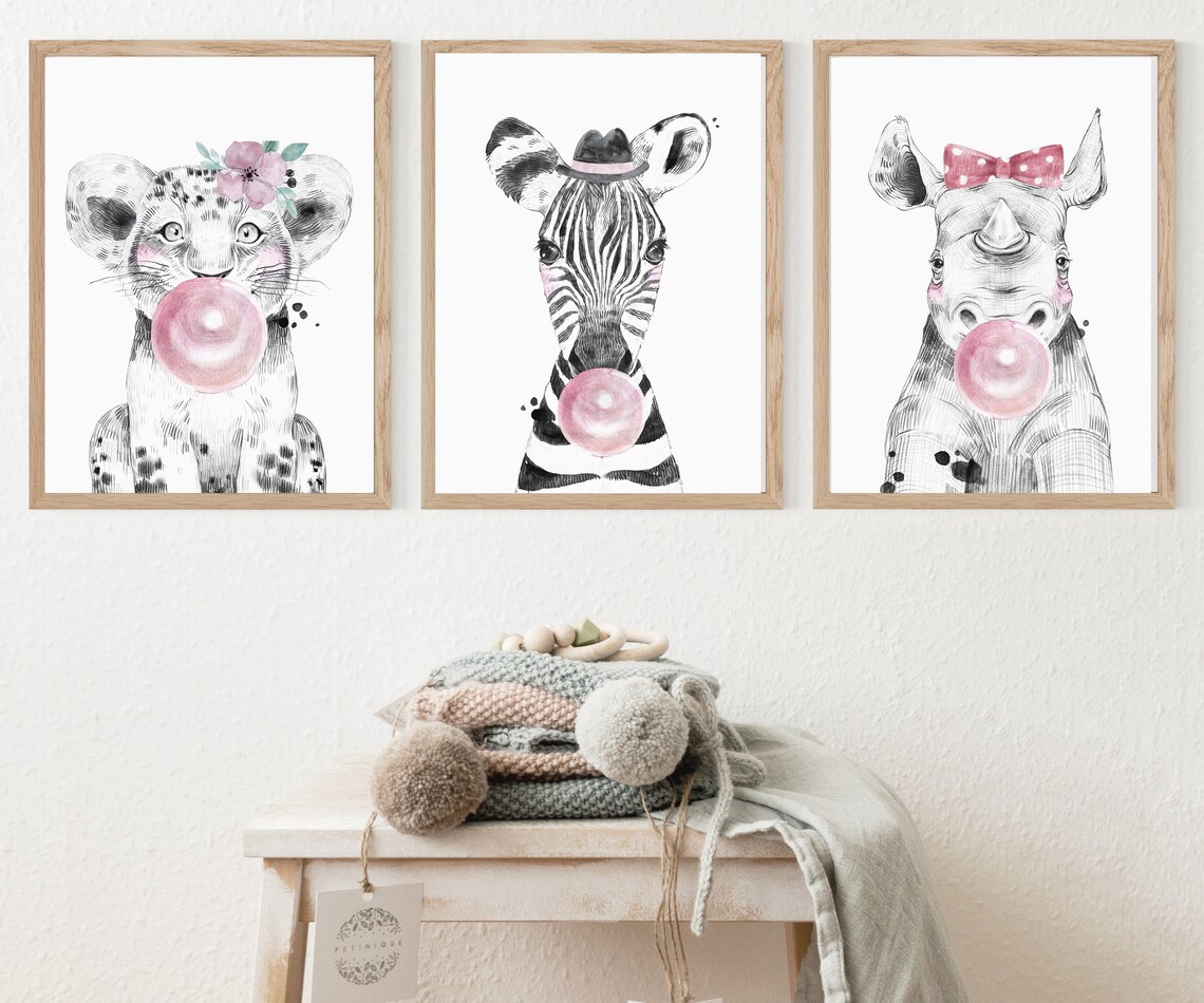 Set of 4 Safari Animal Prints Animal Nursery Prints Woodland | Etsy