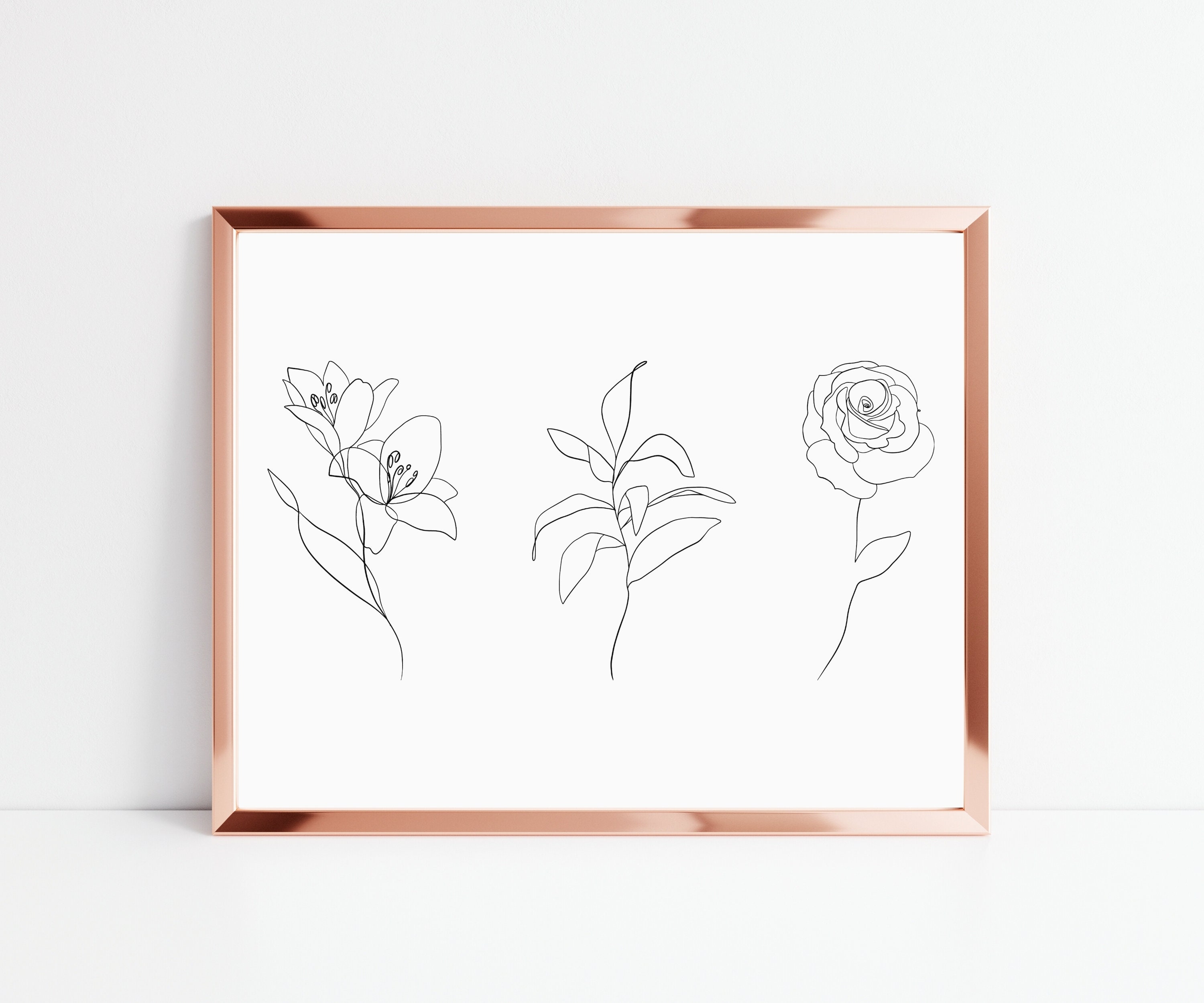 Flower Line Art Botanical Line Art Print Floral Line Art | Etsy