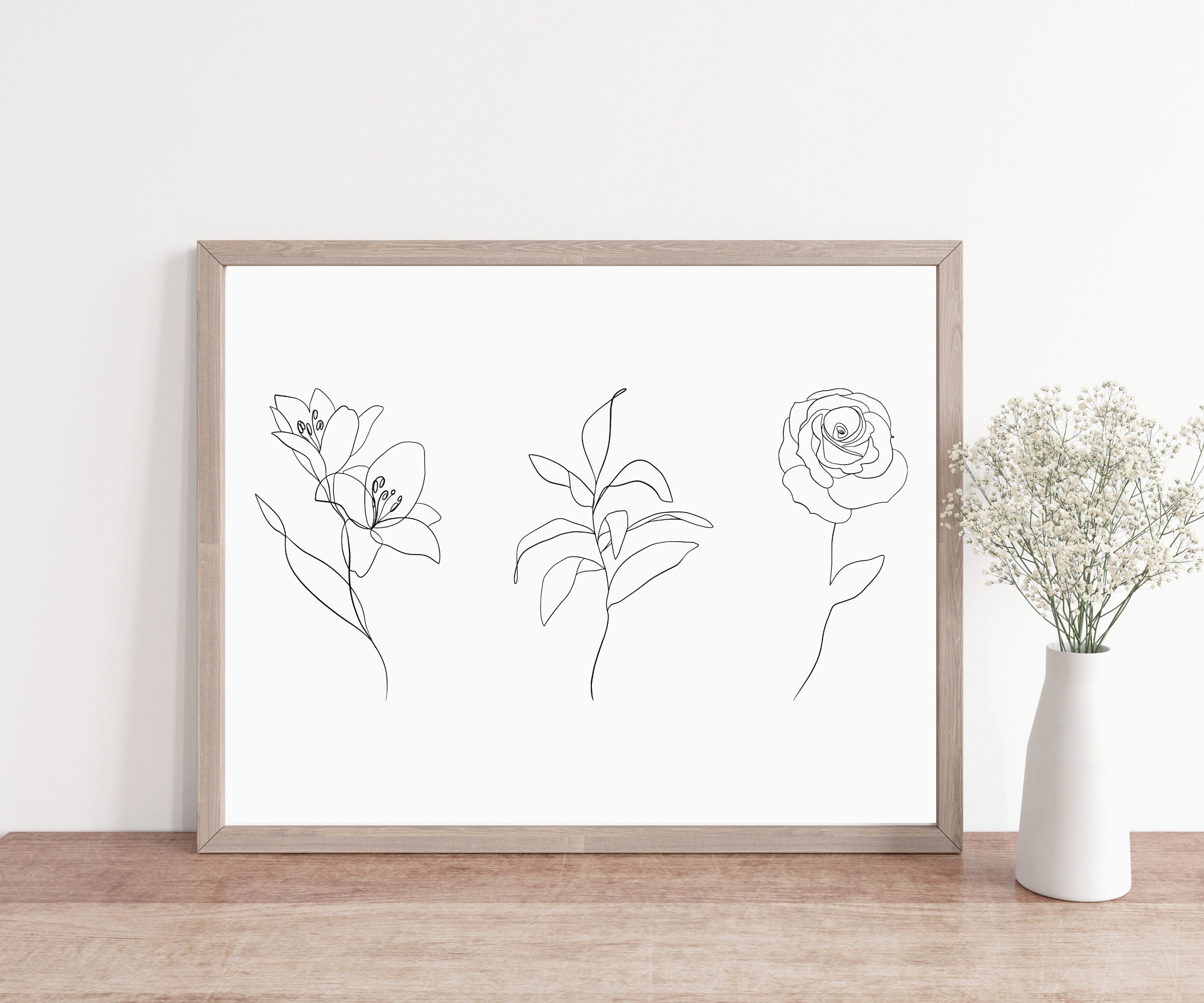 Flower Line Art Botanical Line Art Print Floral Line Art | Etsy