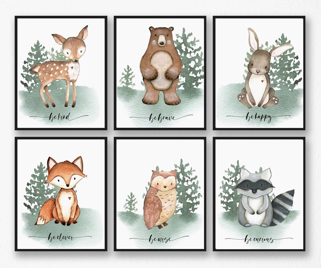 Be Brave Print - Bear Art Print - Woodland Nursery Prints - Fox Art ...