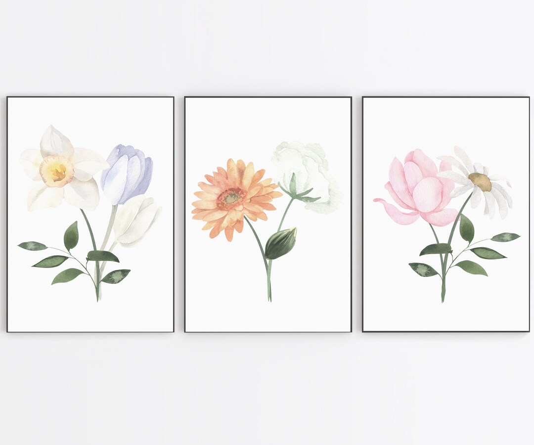 Botanical Flower Print Set: Watercolor Floral Wall Art (digital ...