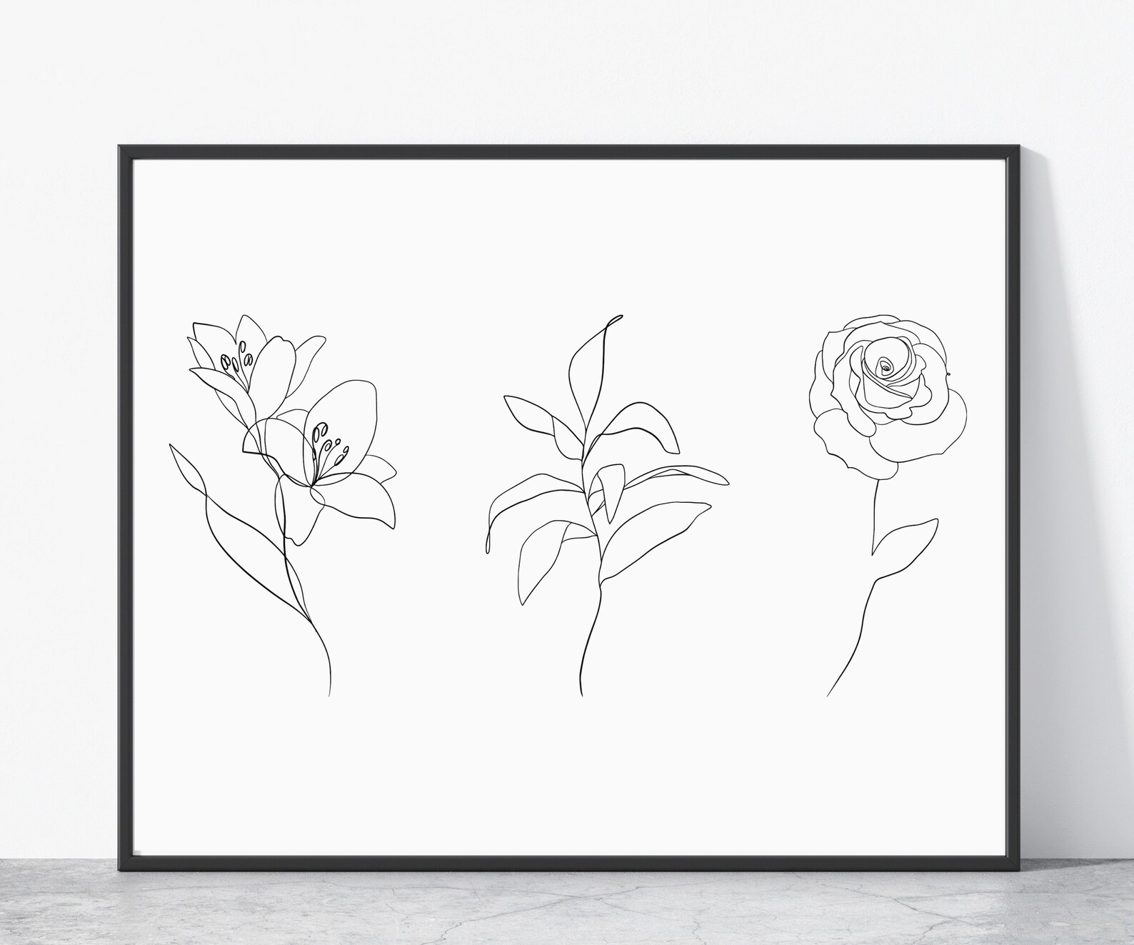 Flower Line Art Botanical Line Art Print Floral Line Art | Etsy