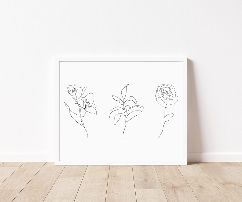 Flower Line Art Botanical Line Art Print Floral Line Art | Etsy